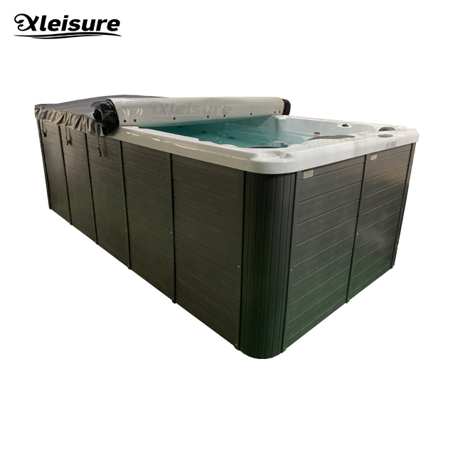 Dark grey roll-up swim spa cover 4300x2250mm, R180mm - xleisure